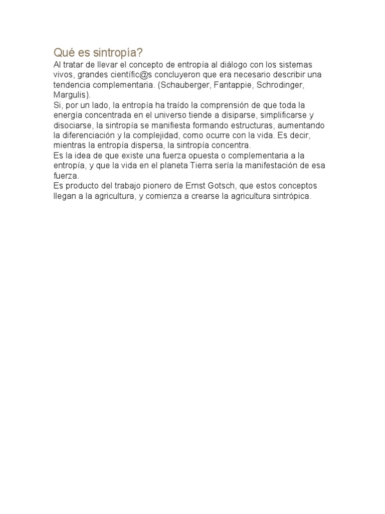 Sintropía: Fuerza Vital en Agricultura | PDF