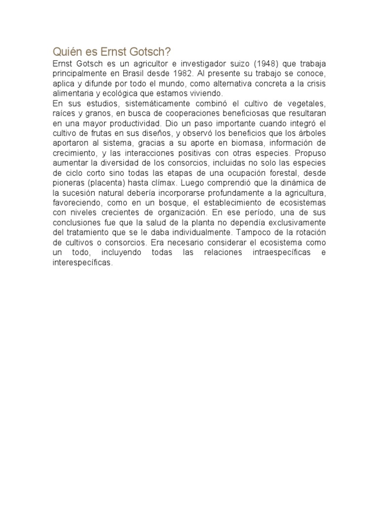 Quién Es Ernst Gotsch | PDF