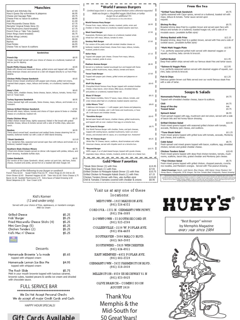 Huey's Sandwich and Burger Menu | PDF | Hamburgers | French Fries