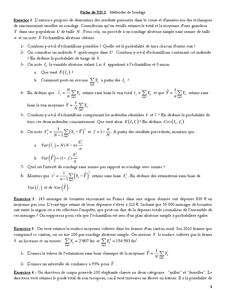 Fiche de TD 2: Méthodes de Sondage Exercice 1 | Download Free PDF ...