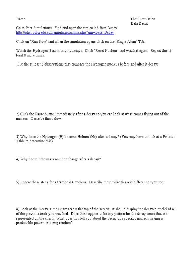 Simulating Beta Decay: Observing Patterns of Radioactive Decay Through ...