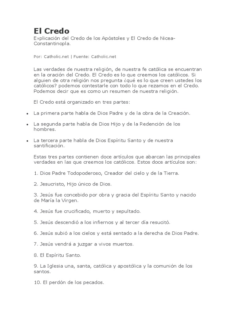 El Credo | PDF | Credo | Iglesia Católica