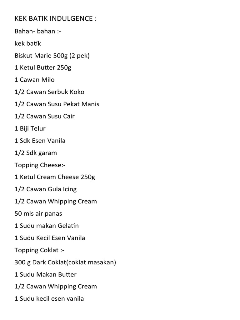 Kek Batik Indulgence | PDF