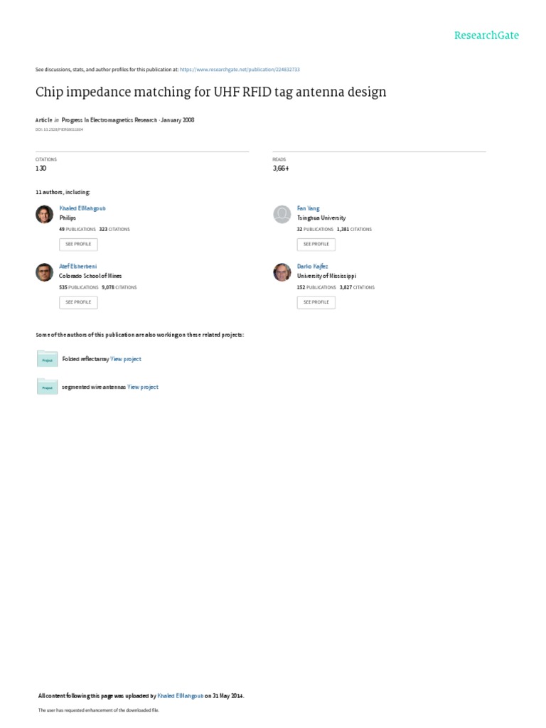 Chip Impedance Matching For UHF RFID Tag Antenna D | PDF | Antenna (Radio) | Radio Frequency ...