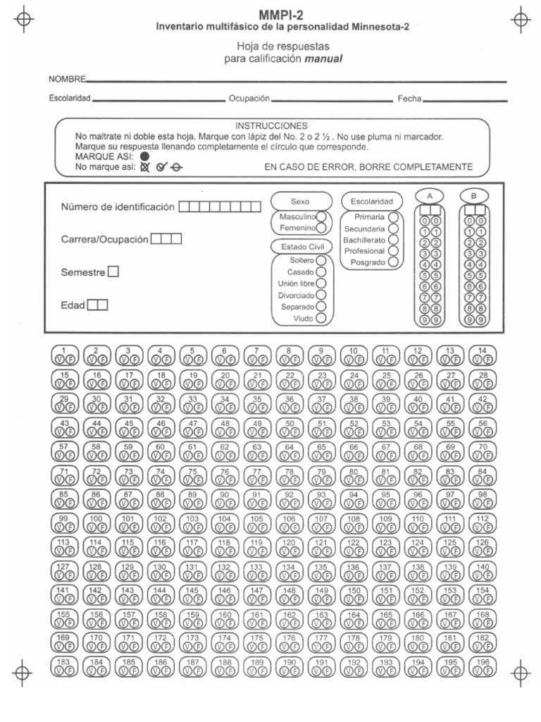 Hoja de Respuestas MMPI-2, B&N | PDF