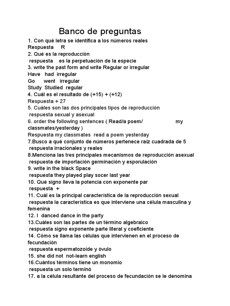 Banco de Preguntas | PDF | Reproducción | Flores