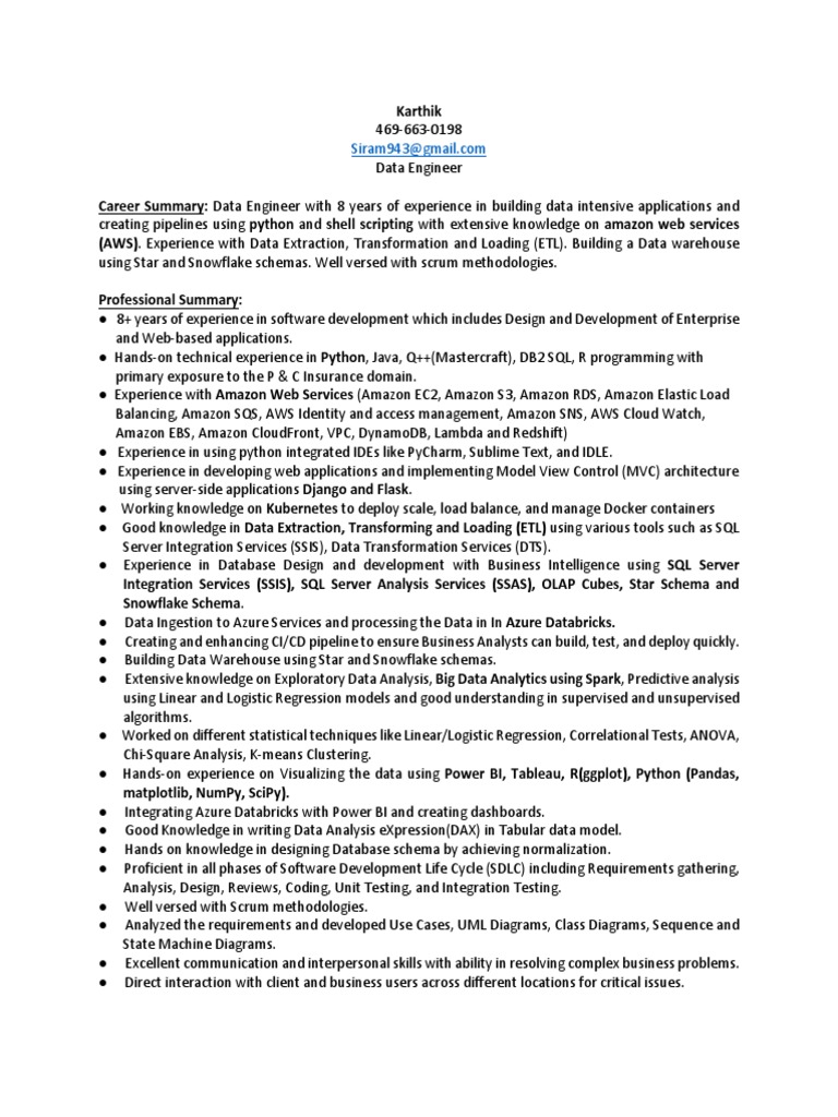 Dice Resume CV Karthik S | PDF | Apache Spark | Apache Hadoop