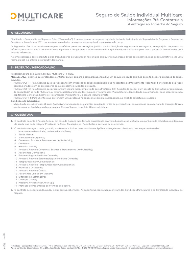 IPC Seguro de Saúde Multicare 1-2-3 Individual Banco CTT | PDF ...