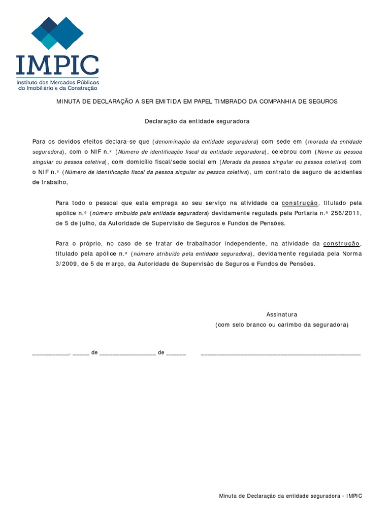 Impic - Minuta de Declaração de Seguros | PDF
