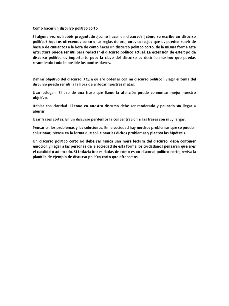 Cómo Hacer Un Discurso Político Corto | PDF