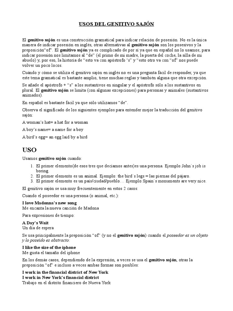 Usos y formas del genitivo sajón en inglés | PDF | Adjetivo | Morfología