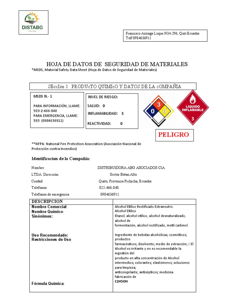 Msds Alcohol Potable 2022 | PDF | Etanol | Ácido