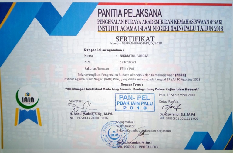 SERTIFIKAT PBAK | PDF