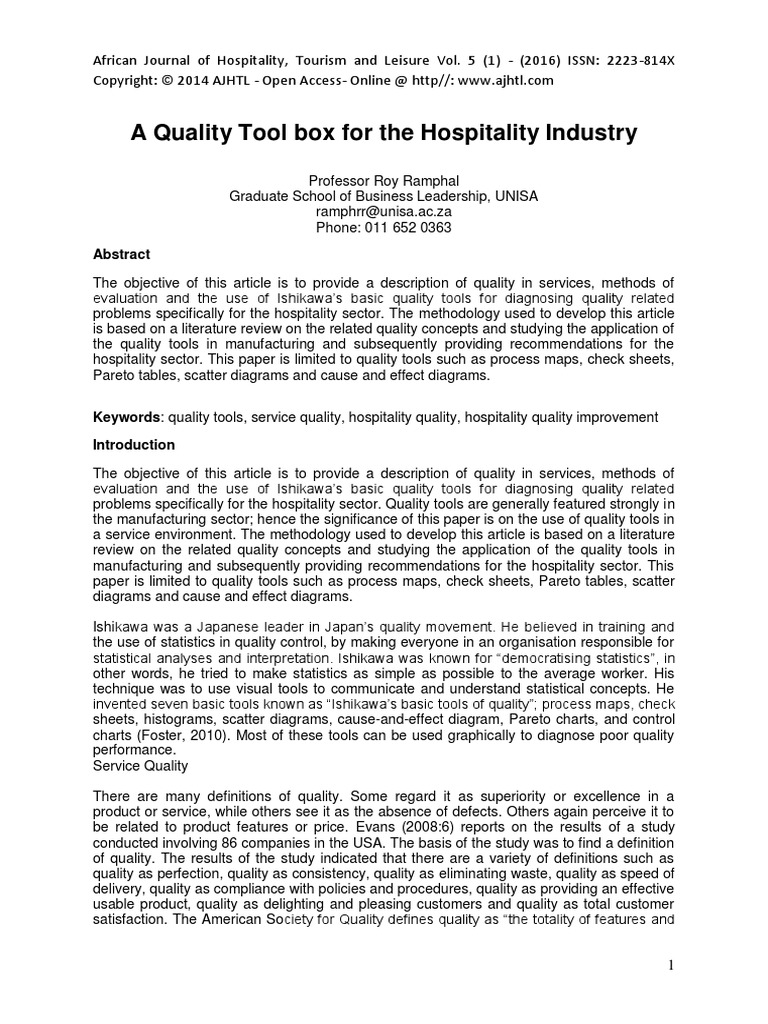 A Quality Tool Box For The Hospitality Industry | PDF | Scatter Plot
