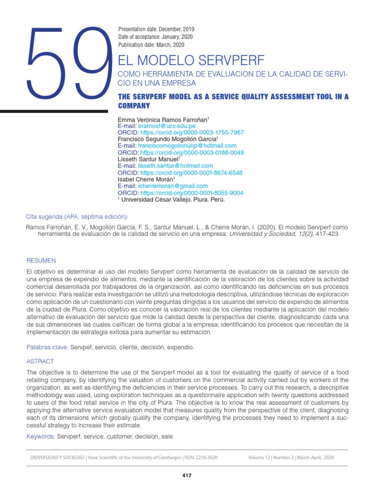 Evaluación Calidad Servicio con SERVPERF | PDF | Evaluación | Business