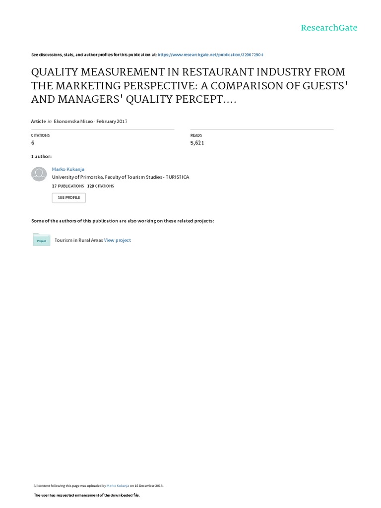 Quality Measurement in Restaurant Industry From | PDF | Marketing ...