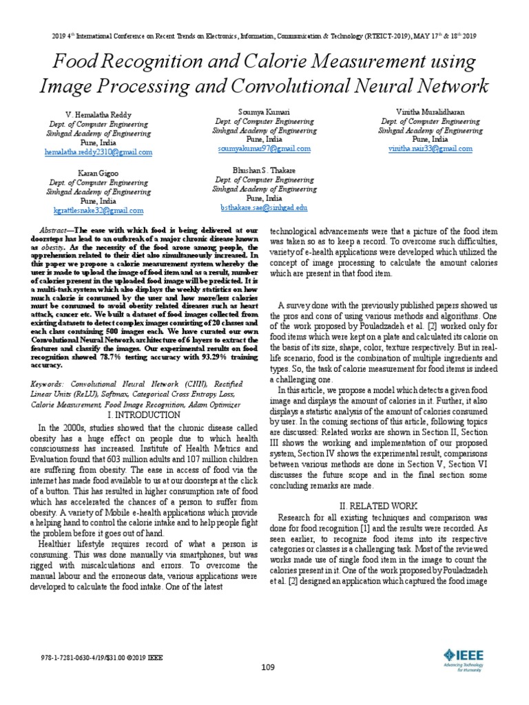 Food Recognition and Calorie Measurement Using | PDF | Deep Learning ...