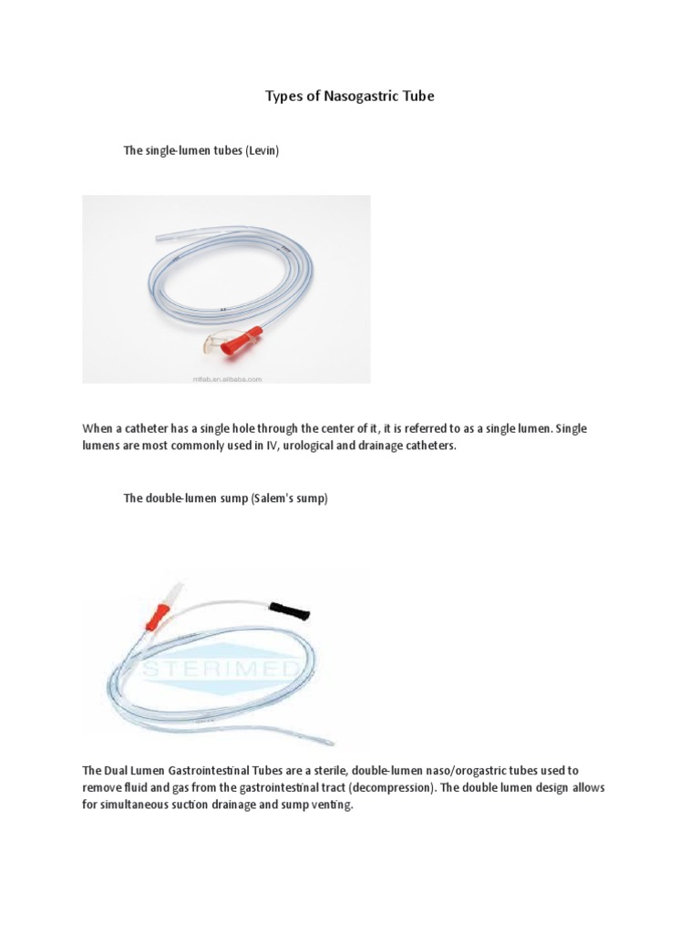 Types of Nasogastric Tubes Explained | PDF