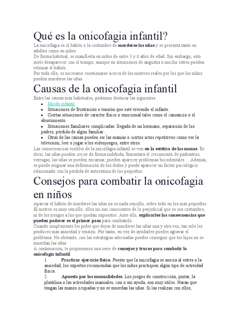 Qué Es La Onicofagia Infantil | PDF | Clavo (anatomía) | Sicología