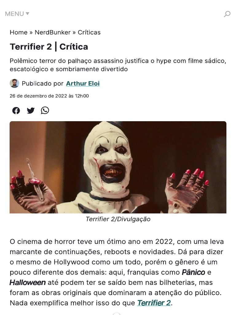 Terrifier 2 - Crítica - NerdBunker | PDF