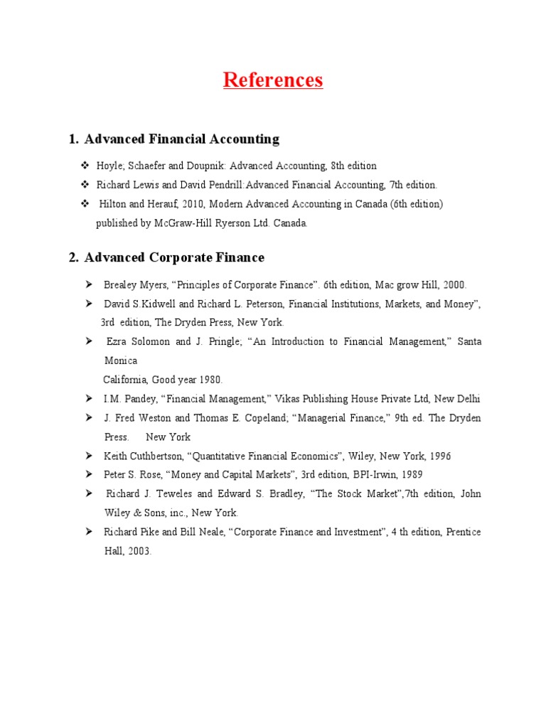 References: 1. Advanced Financial Accounting | PDF | Finance & Money ...