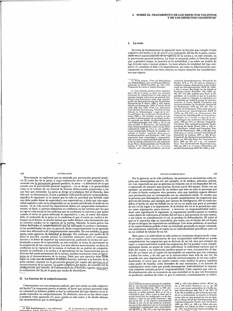 Jakobs - Sobre El Tratamiento de Los Defectos Volitivos y Cognitivos ...