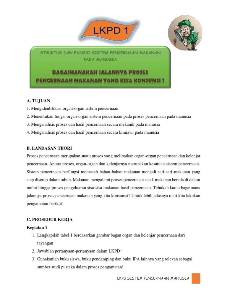 LKPD Fix Sistem Pencernaan Pada Manusia | PDF | Kesehatan Holistik