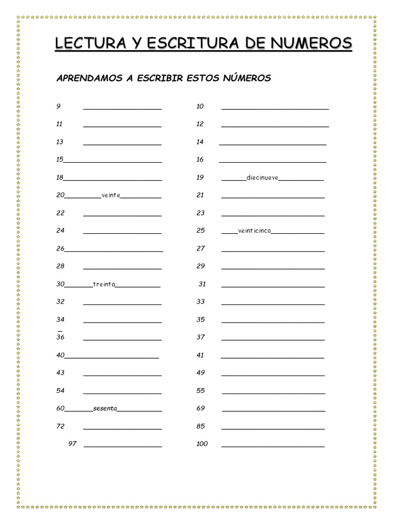 Lectura y Escritura de Numeros Primero | PDF