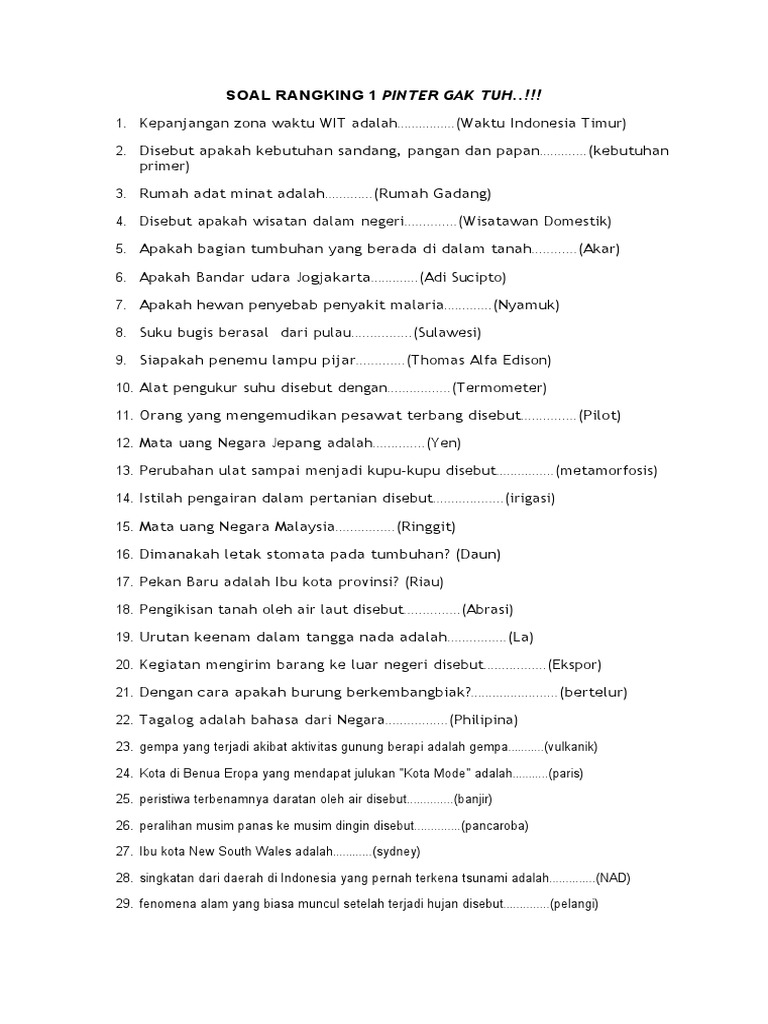 Soal Rangking 1 Pinter Gak Tuh | PDF
