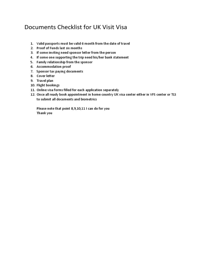 Documents Checklist For UK Visit Visa | PDF