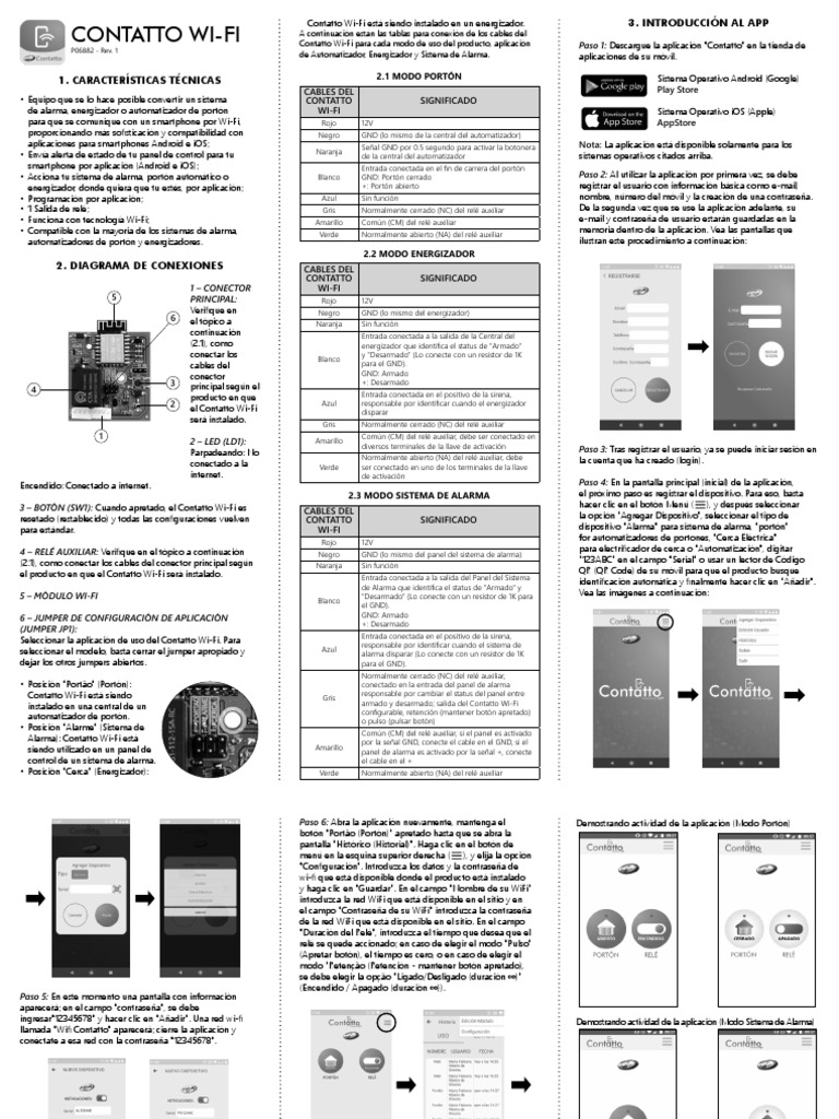Layout P06882 Manual Contatto Wi-Fi Rev1 (Espanhol) | PDF | Software de la aplicacion | Relé