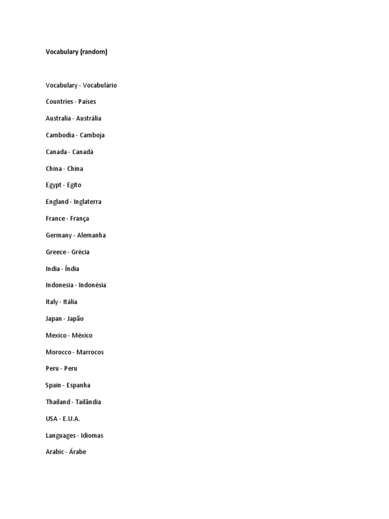 Portuguese Vocabulary List | PDF