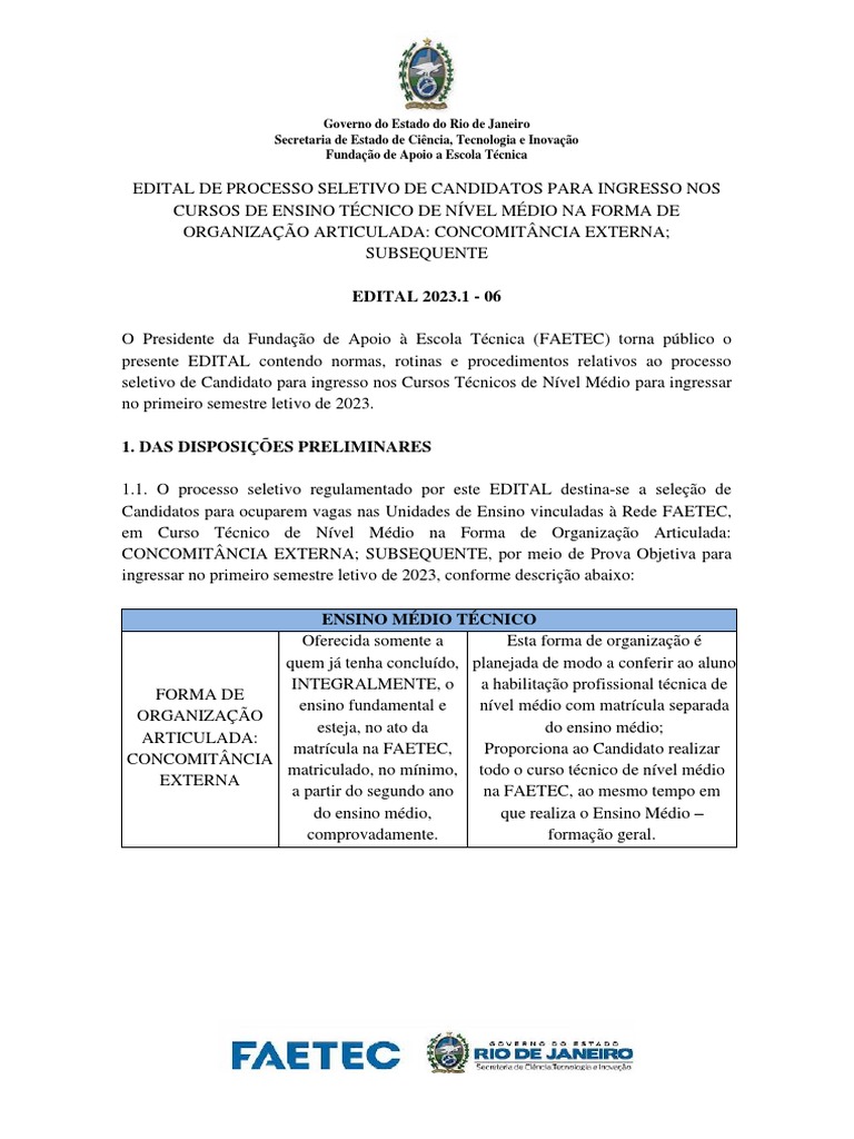 Edital Faetec | PDF | Autismo | Ensino médio
