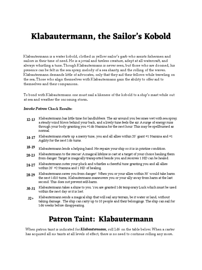 DCC RPG Patron-Klabautermann Patron of Sailors | PDF | Casting ...