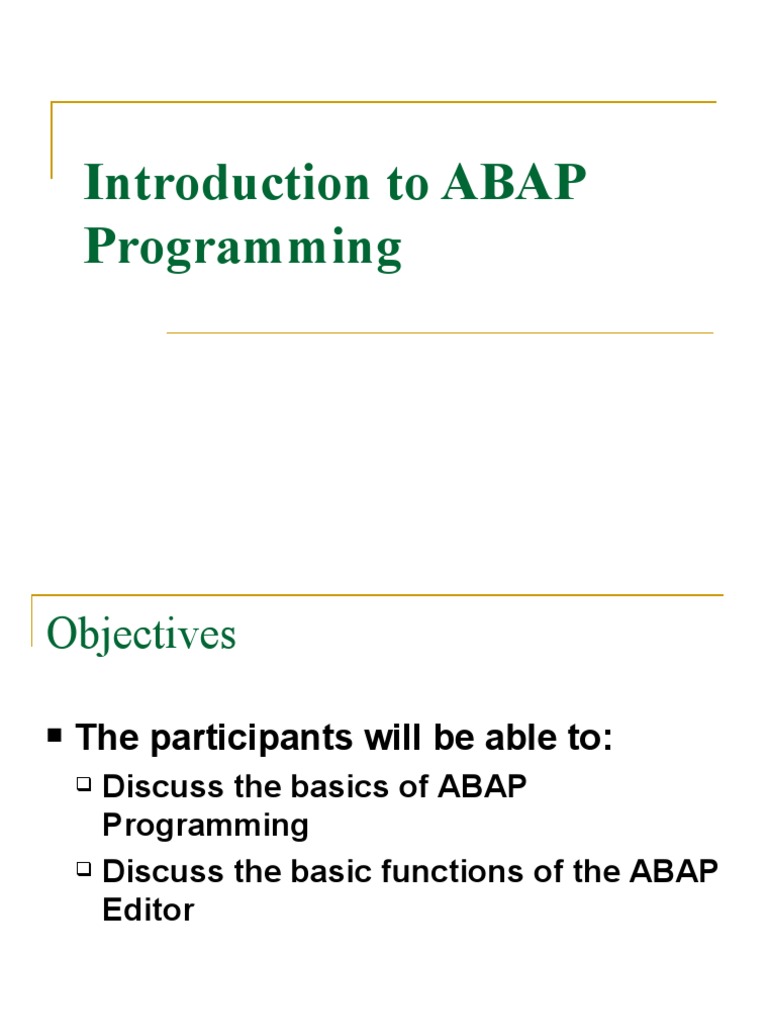Introduction to ABAP Programming | PDF | Computer Program | Programming