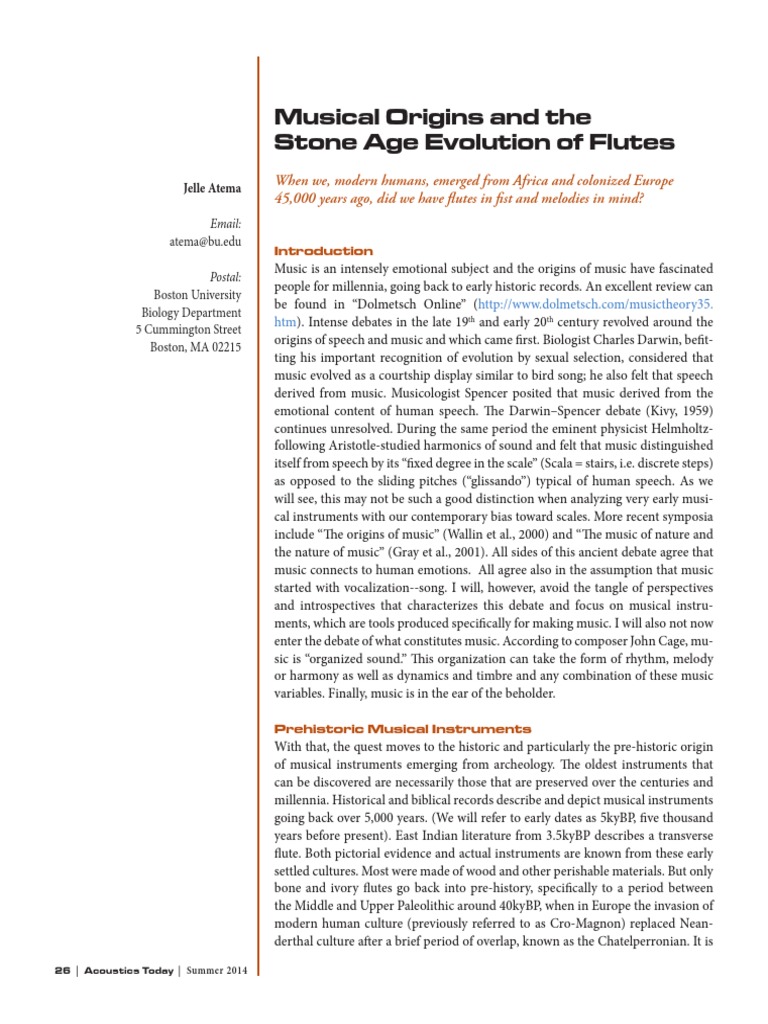 Musical Origins and The Stone Age Evolution of Flutes | PDF | Flute