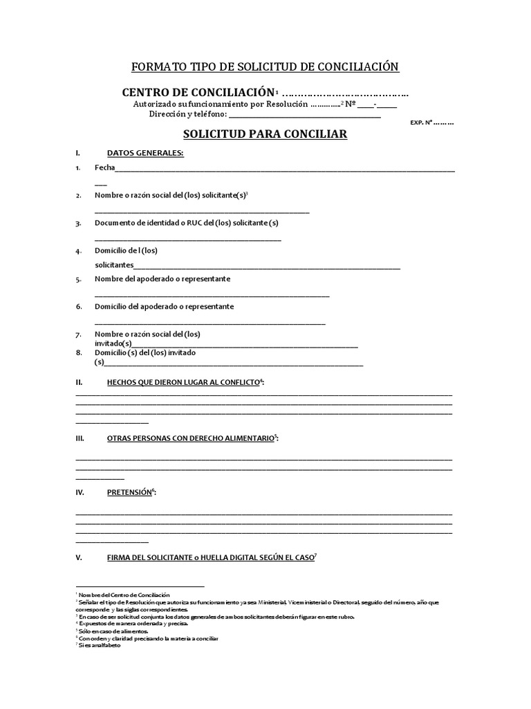 FORMATO TIPO DE SOLICITUD DE CONCILIACIÓN | PDF