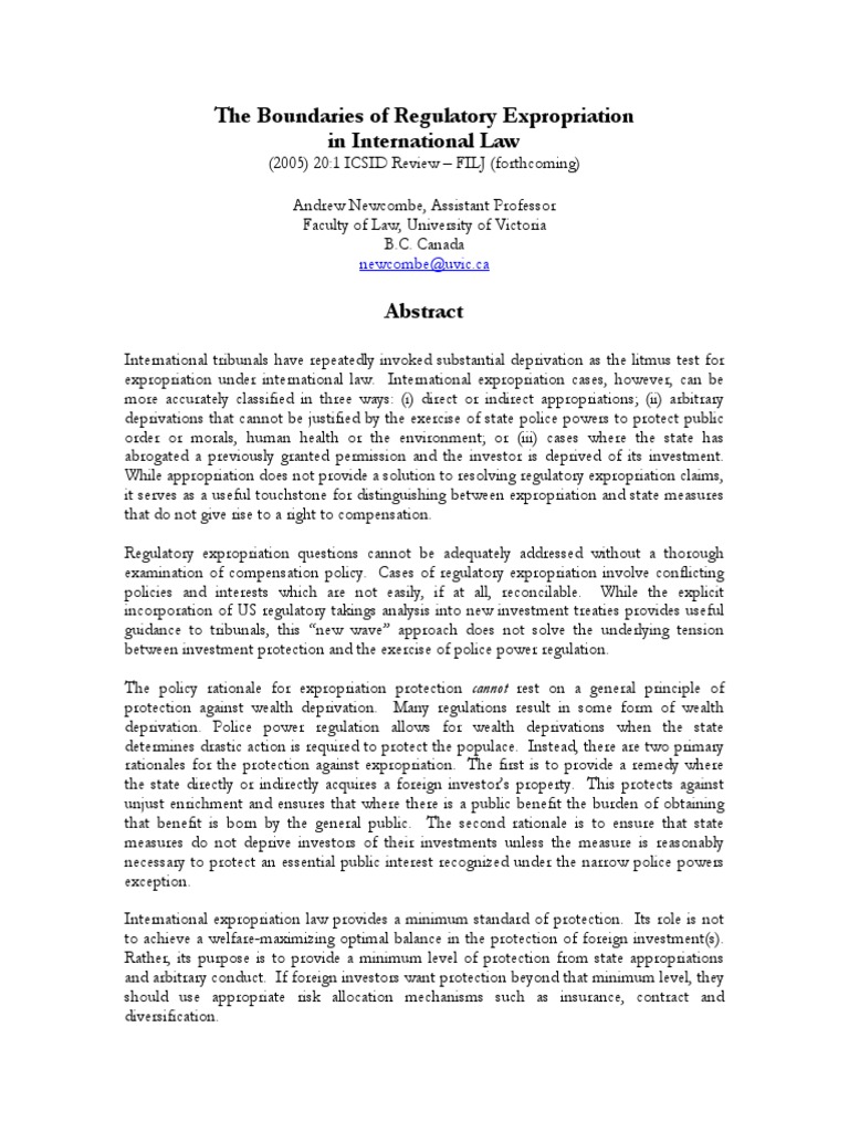 Regulatory Expropriation in International Law | PDF | Eminent Domain ...