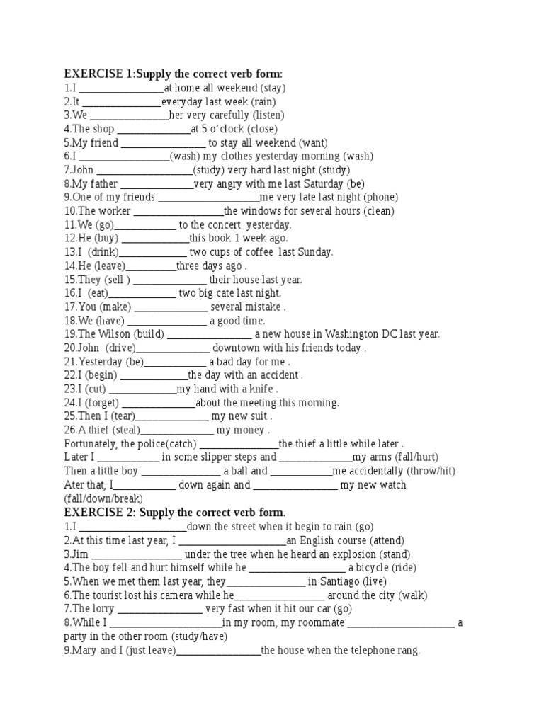 EXERCISE 1:supply The Correct Verb Form | PDF