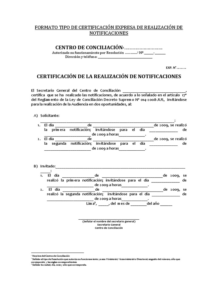 Formato Tipo de Certificación Expresa de Realización de Notificaciones ...