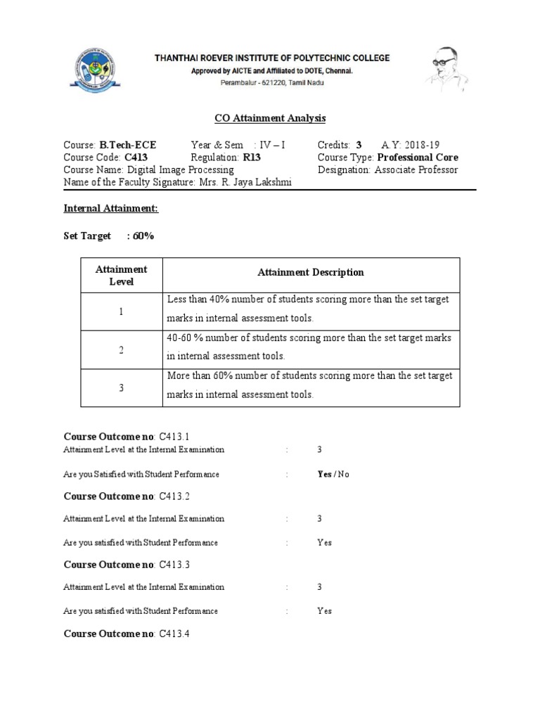 Digital Image Processing CO Attainment Analysis | PDF