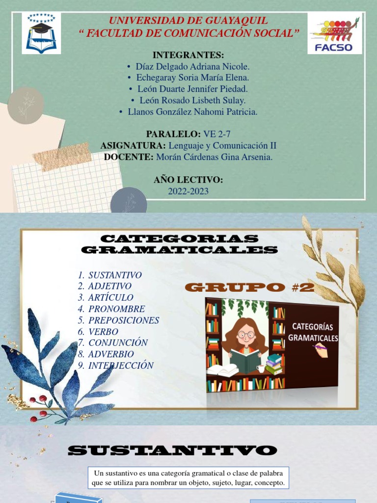 Categorias Gramaticales Diapositivas | PDF | Adverbio | Adjetivo