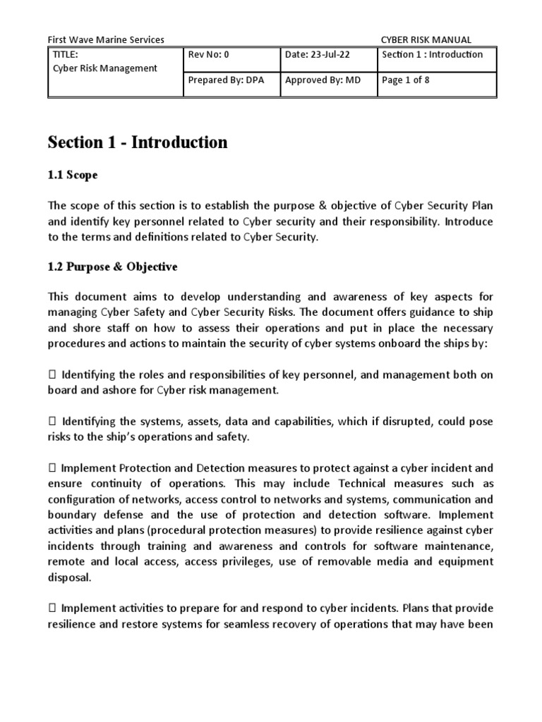 02 - FWMS Cyber Risk Management Manual Rev 00 Section 1 | Download Free ... 02 - FWMS Cyber Risk Management Manual Rev 00 Section 1 | Download Free ...