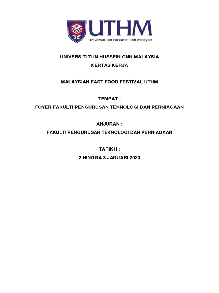 Kertas Kerja Entrepreneurship 1 UTHM | PDF