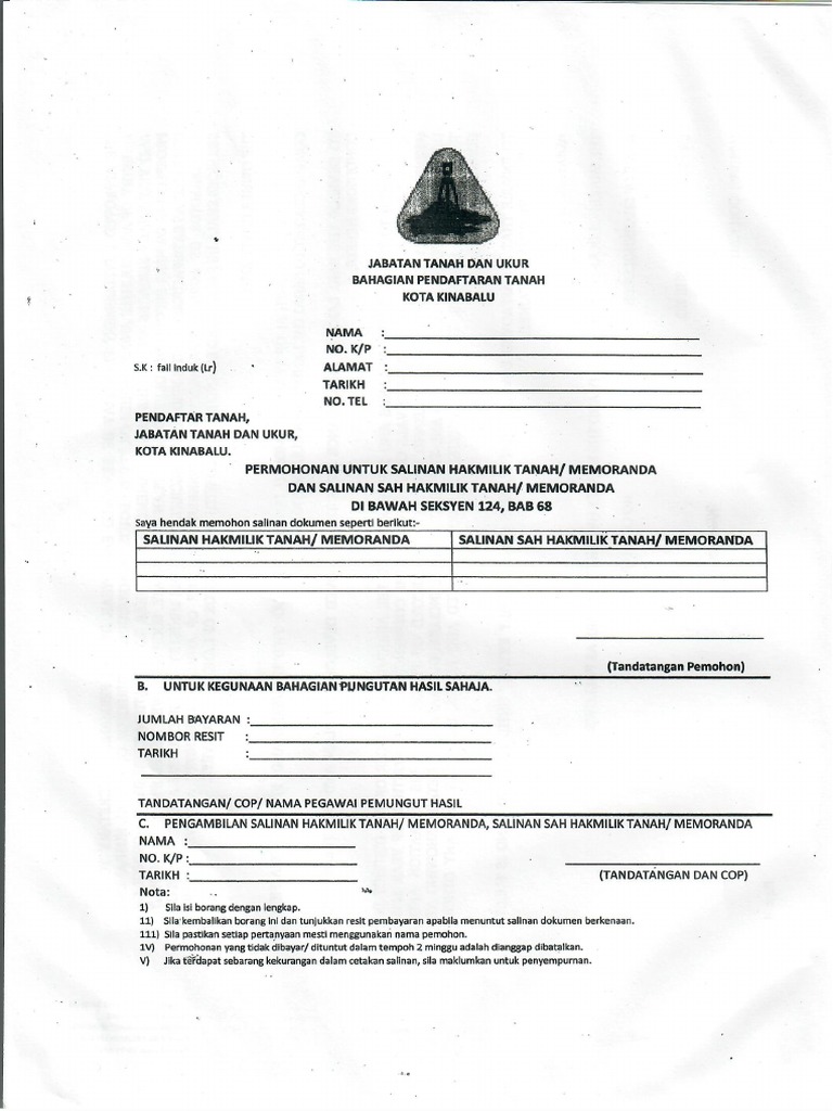 Permohonan Untuk Salinan Hakmilik Tanah - Memoranda Dan Salinan Sah ...