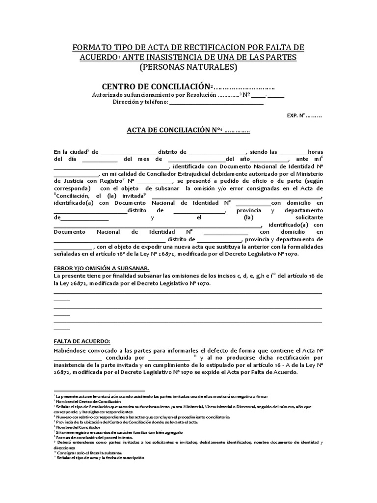Formato Tipo de Acta de Rectificacion Por Falta de Acuerdo | PDF | Justicia | Crimen y violencia