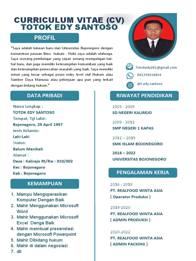 CV Totok Edy Santoso jurusan hukum | PDF