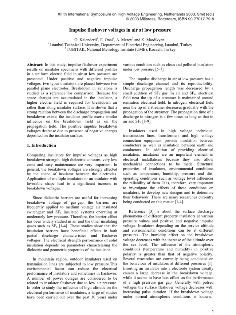 Impulse Flashover Voltages at Low Pressures | Download Free PDF ...