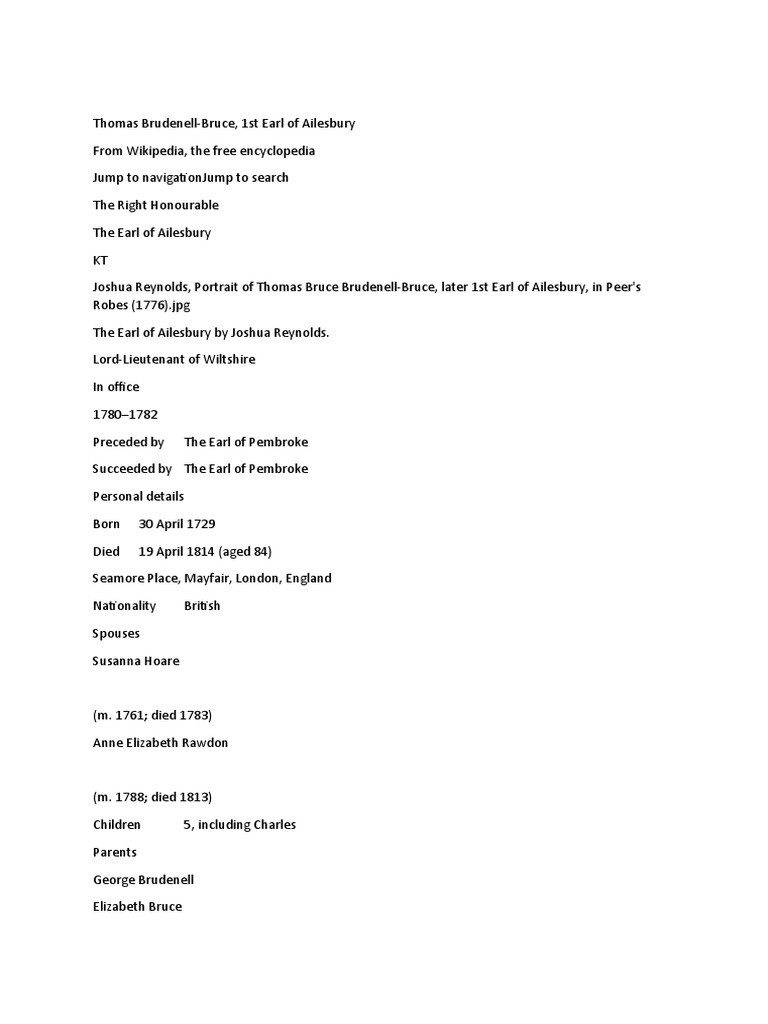 Thomas Brudenell-Bruce, 1st Earl of Ailesbury | PDF | Nobility Of The ...