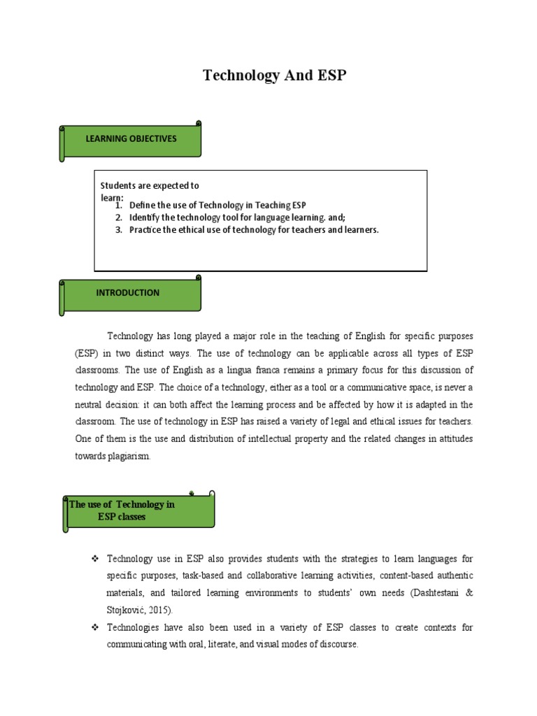 Technology and Esp | PDF | Teaching Method | Learning